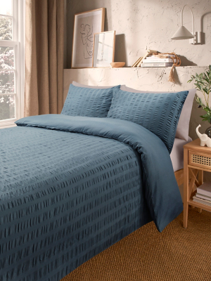 Navy Denim Seersucker Duvet Cover Set | Home | George at ASDA