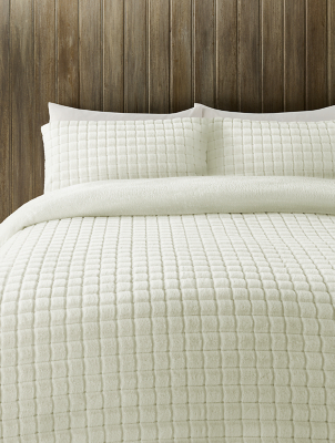 Cream Grid Check Fur Duvet Set | Home | George at ASDA