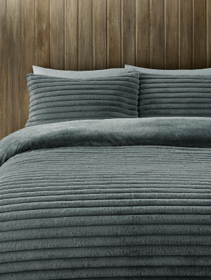 Grey Jumbo Stripe Fur Duvet Set | Home | George at ASDA