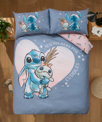 Disney Stitch Cuddle Blue Brushed Panel Reversible Duvet Set | Home ...