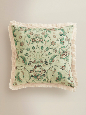 Velvet Floral Fringe Edge Cushion | Home | George at ASDA