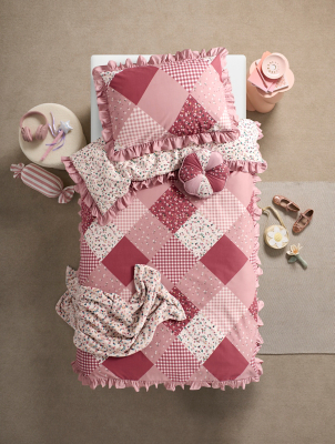 Pink Patchwork Frill Trim Reversible Duvet Set | Home | George at ASDA