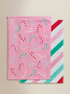 Christmas Candy Cane Cotton Guest Towels - Set of 2 | Home | George at ASDA