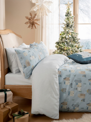 Blue Christmas Festive Houses Reversible Duvet Set | Home | George at ASDA