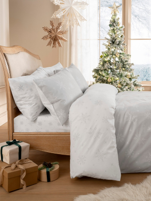 White & Grey Brushed Cotton Snowflake Reversible Duvet Set | Home ...