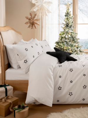 White & Black Embroidered Star Single Duvet Set | Home | George at ASDA