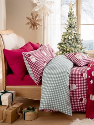 Christmas Santa Checked Brushed Cotton Reversible Duvet Set | Home ...