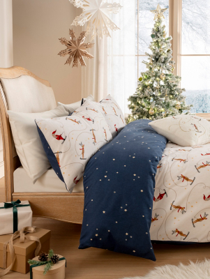 Christmas Jingle Reindeer Brushed Cotton Reversible Duvet Set | Home ...