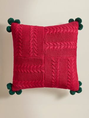 Red Knitted Pom Cushion | Home | George at ASDA