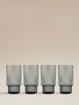 Blue Stacking Ribbed Hiball Glass - Set of 4 | Home | George at ASDA