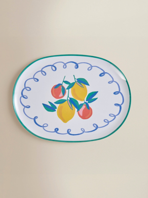 Lemon & Orange Print Oval Serving Tray | Outdoor & Garden | George at ASDA