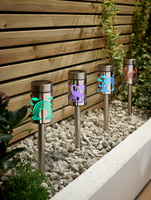 White LED Metal Glitter Stake Solar Light - Set of 4 | Outdoor & Garden ...