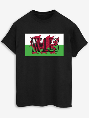 NW2 Football Wales Flag Adults Black Printed T-Shirt | Men | George at ASDA