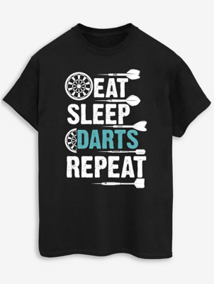 NW2 Eat Sleep Darts Slogan Adult Black T-Shirt | Men | George at ASDA