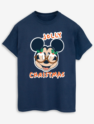 NW2 Disney Mickey Mouse Christmas Glasses Adult Navy T-Shirt | Men ...