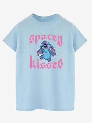 NW2 Lilo & Stitch Spacey Kisses Blue Boyfriend Fit T-Shirt | Women ...