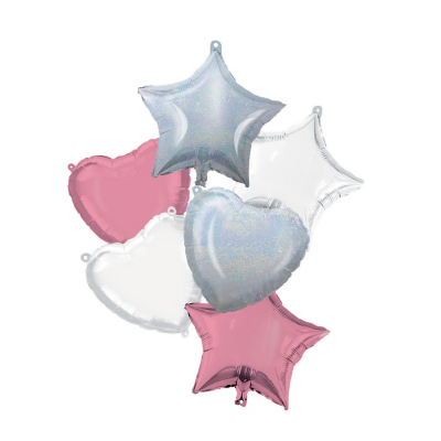 Pink, White & Iridescent Stars & Hearts Balloon Bouquet | Toys ...