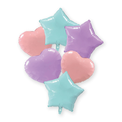Pink, Lilac & Turquoise Stars & Hearts Balloon Bouquet | Toys ...