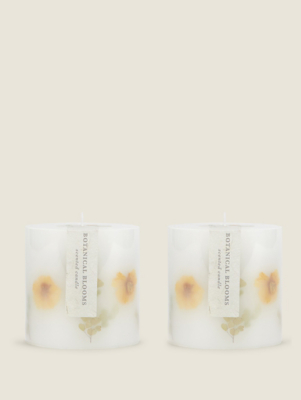 Yellow Botanical Blooms Pillar Candle - Set of 2 | George at ASDA
