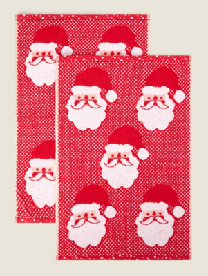 Red & White Santa Christmas Guest Towel - Set of 2 | George at ASDA