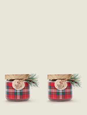 Red Christmas Forage Tartan Candle - Set of 2 | George at ASDA