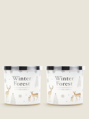 White Winter Forest Decal Votive Candle - Set of 2 | George at ASDA