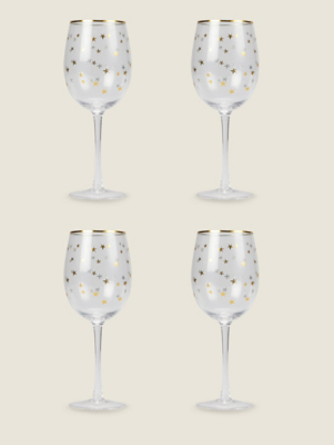 Clear Starry Wine Glass - Set of 4 | George at ASDA