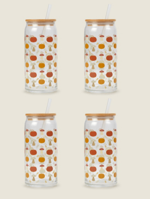 Clear & Orange Pumpkin Can Glass - Set of 4 | George at ASDA