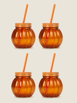 Orange Pumpkin Shaped Mason Jar - Set of 4 | George at ASDA