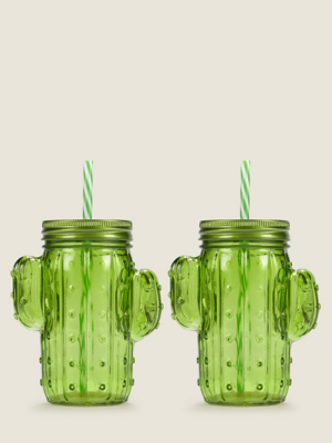 Green Cactus Mason Jar - Set of 2 | George at ASDA