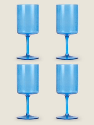 Blue Bubble Wine Glass - Set of 4 | George at ASDA