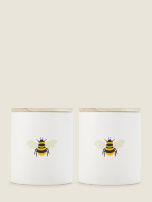 White Ceramic Bee Honey Blossom Candle - Set of 2 | George at ASDA