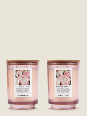 Pink Flower Market Large Candle - Set of 2 | George at ASDA