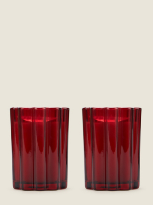 Red Flower-Shaped Cotton Candy Glass Votive Candle - Set of 2 | George ...