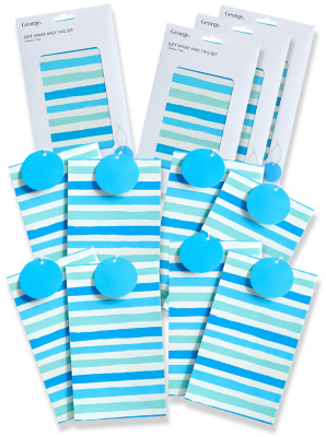 Blue & White Striped Gift Bag & Tag Set - Set of 4 | George at ASDA