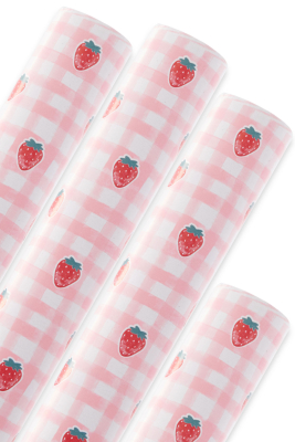 Pink Strawberry Gingham 3M Roll Wrap - Set of 4 | George at ASDA