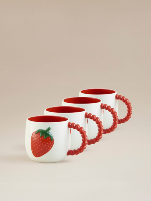 Red & White 3D Strawberry Mug - Set of 4 | George at ASDA