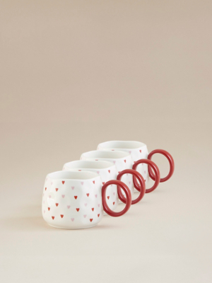 White & Red Hearts Mug - Set of 4 | George at ASDA
