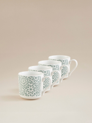 Green Floral Mug - Set of 4 | George at ASDA