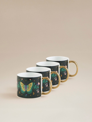 Green Metallic Butterfly Mug - Set of 4 | George at ASDA