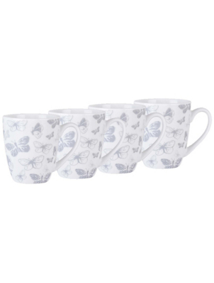 Grey Butterfly Print Mugs Set of 4 | George at ASDA