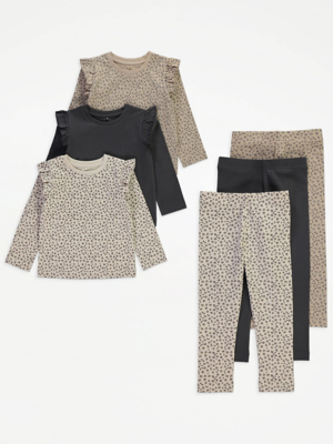 Leopard Print Frill Tops and Trousers 3 Pack Set | George at ASDA