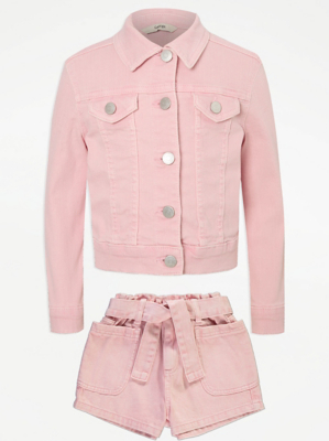 Pink Washed Denim Jacket and Shorts Set | George at ASDA