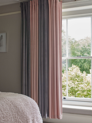 Pink & Grey Velvet Curtain Range | George at ASDA