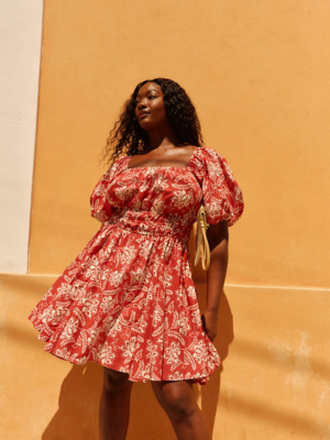 Rust Puff Sleeve Mini Dress and Clutch Bag Outfit | George at ASDA