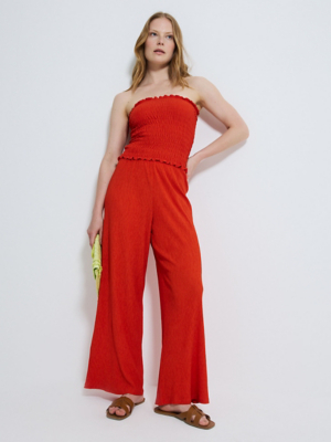 Red Crepe Bandeau Top and Wide Leg Trousers Co-ord | George at ASDA