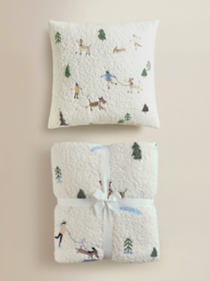White Christmas Skating Dogs Soft Furnishing Range | George at ASDA