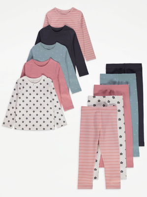 Flower Stripe Long Sleeve Tops and Leggings 5 Pack | George at ASDA