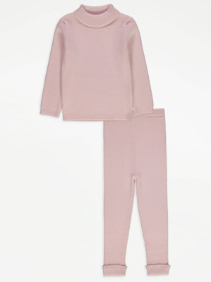 Light Pink Ribbed Knitted Jumper and Leggings Set | George at ASDA