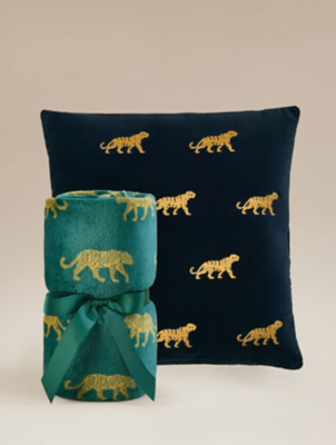 Embroidered Ditsy Tiger Cushion & Throw Collection | George at ASDA